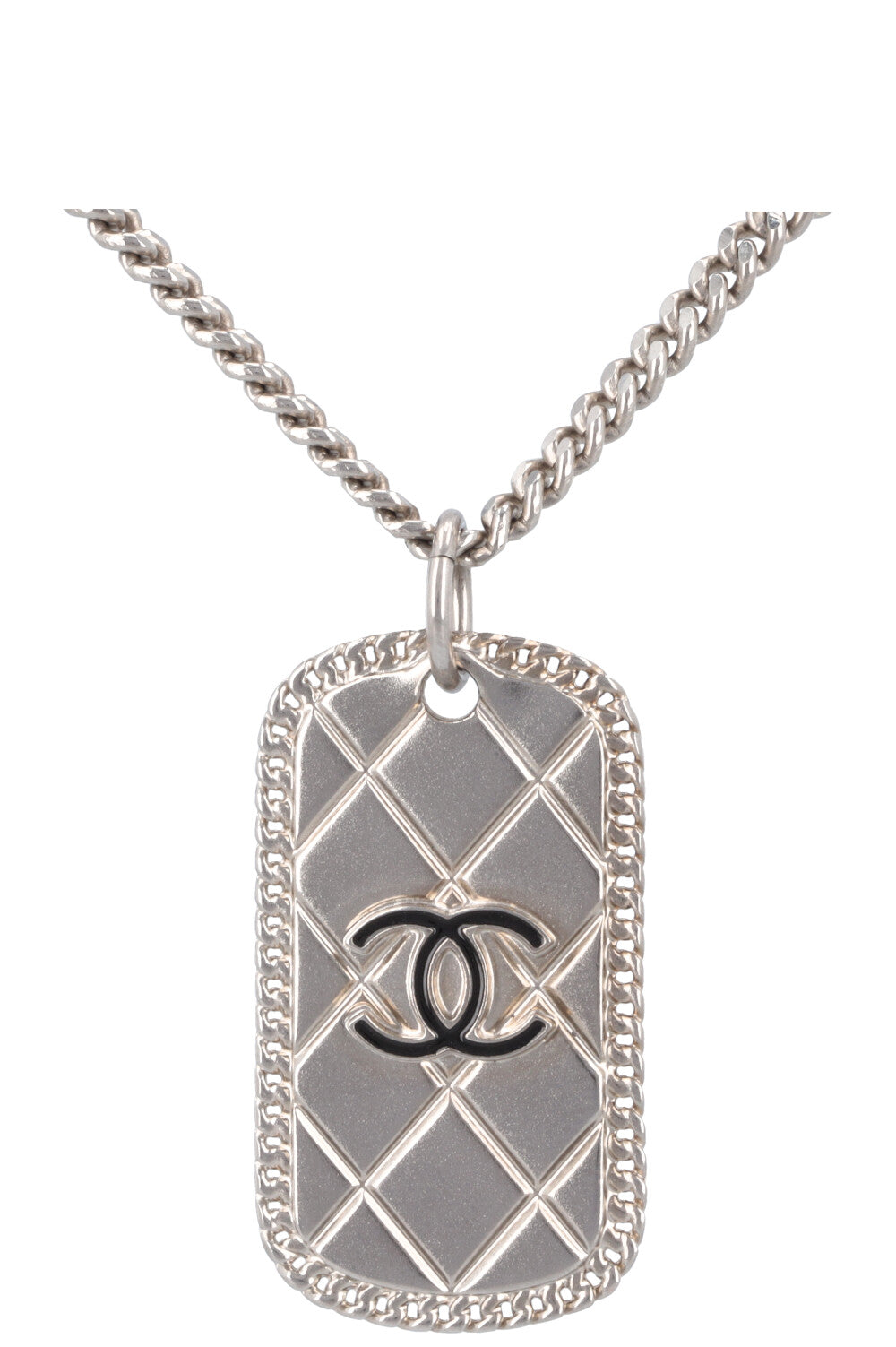 CHANEL 2009 Quilted Dog Tag CC Necklace Silver REAWAKE